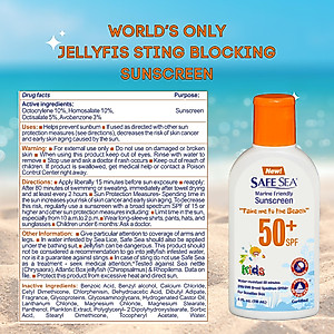Safe Sea Jellyfish Sting-Blocking Sunscreen for Kids, SPF 50+ Lotion 4oz, Waterproof, Biodegradable, Coral Reef-Safe – Body and Face Sunscreen, Anti-Jellyfish and Sea-Lice sting protection.