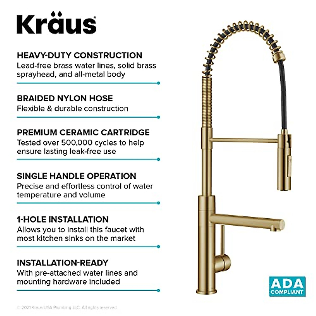 KRAUS Artec Pro (2nd Gen) Commercial Style Pull-Down Single Handle Kitchen Faucet with Pot Filler in Brushed Brass, KPF-1604BB