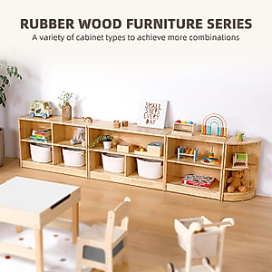 OOOK Rubber Wood 5-Compartment Montessori Shelf, 35.4" L, Toy Organizers and Storage, 2-Tier Wooden Storage Cabinet, Kids Classroom Organizer, Playroom, Daycare and Preschool Storage Shelves