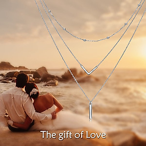 MONGAS Bar Layered Necklaces S925 Sterling Silver Multilayer Triple Long Chain Pendant Necklace Christmas Jewelry for Women