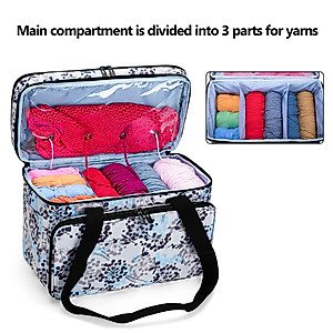 CURMIO Double-Layer Knitting Tote Bag, Yarn Storage Bag with Compartments for Crochet Hooks, Knitting Needles (Up to 14 Inches), Knitting Project and Accessories, Dandelion (Bag Only, Patented Design)