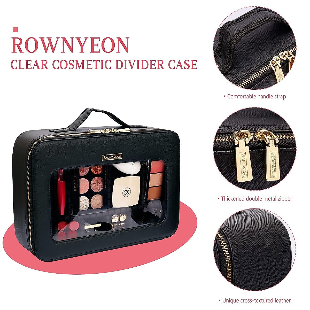 ROWNYEON Large Makeup Train Case Travel Clear Eva Makeup Bag Organizer Visible Waterproof Tpu 16.1" Comestic Bag For Womens