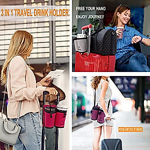 Tuegher 3 in 1 Travel Luggage Cup Holder, Luggage Straps, Shoulder Bag for Suitcases add a Bag, Travel Carry-on Luggage Helper,Travel Accessory for Duffel, Tote, Laptop Bag (Patent Pending)