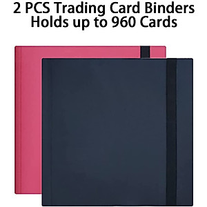 Trading Cards Album Binder, JARAGAR 12 Pockets PU Leather Card Binder Holder 20 Sheets Band Closure Card Storage Case Holds up to 480 Cards Fit for TCG Baseball Football Cards