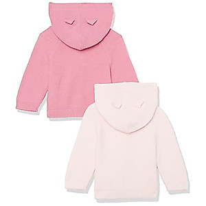 Amazon Essentials Unisex Babies' Hooded Sweater, Pack of 2, Dusty Rose/Light Pink, 18 Months