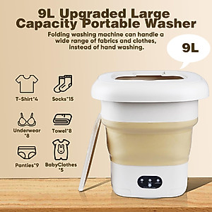Small Portable Washing Machine, Mini Washer, 9L Upgraded Large Capacity Foldable Washer, Deep Cleaning of Underwear, Baby Clothes And Other Small Clothes.Suitable for Apartments, Dormitories, Hotel