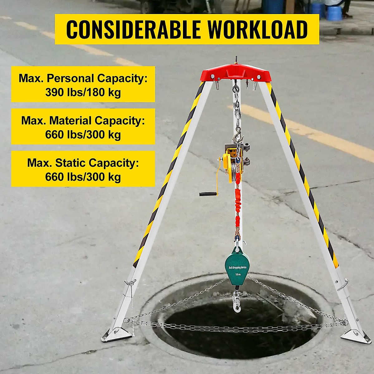 BestEquip Confined Space Tripod 8' Legs, 1800lbs Winch Confined Space Kit, 98' Cable Confined Space Rescue Tripod, with 32.8' Fall Protection, for Traditional Confined Spaces