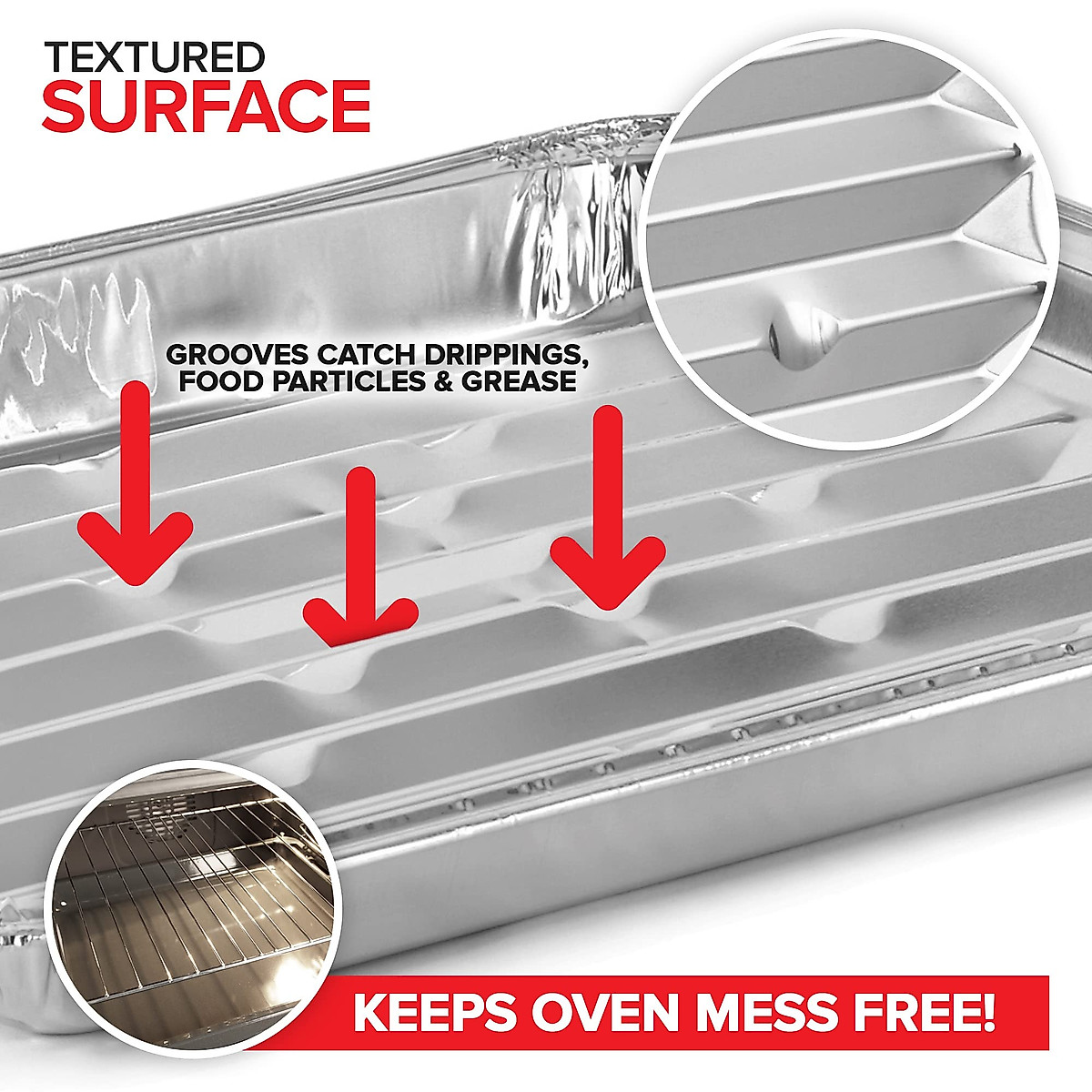 Stock Your Home Disposable Aluminum Foil Broiler Pan (10 Pack) for Oven - Durable Broiling Drip Trays with Ribbed Bottom Surface for BBQ Grill-Like Texture - 13x9 Inch Pans