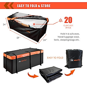 MeeFar Hitch Mount Cargo Carrier Bag Soft Shell 100% Waterproof 20 Cubic Feet (59" 24" 24") Include 8 Reinforced Straps for Truck Pickup All Vehicle with Steel Cargo Basket