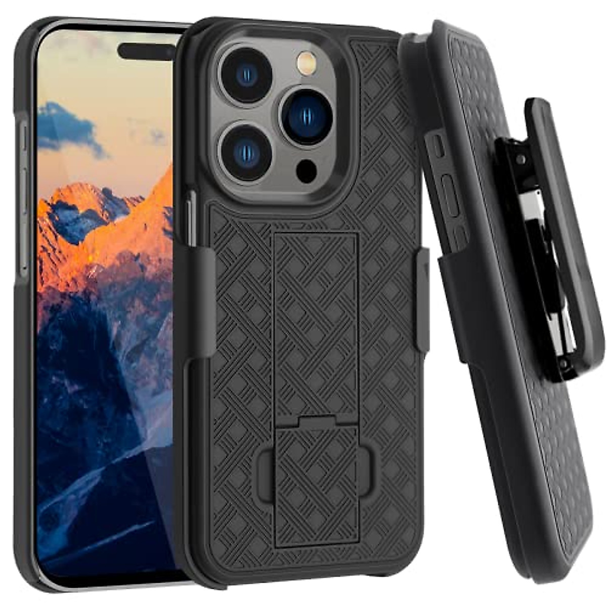 Fingic Compatible with iPhone 14 Pro Case, iPhone 14 Pro 5G Holster Case Combo Shell Slim Rugged Case with Kickstand Swivel Belt Clip Holster Shockproof Cover for iPhone 14 Pro 5G 6.1 inch, Black