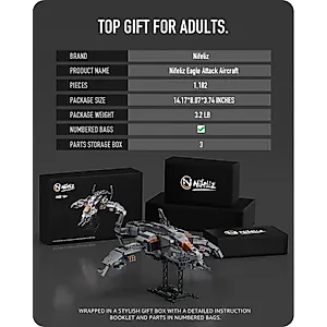 Nifeliz Eagle Attack Aircraft, Fighter Plane Model Toy, Military Building Set for Adult Gift Giving (1,182 Pieces)