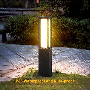 Linkmoon Solar Landscape Path Light, Stainless Steel 3W 350LM Luxury LED Lighting, 32 Inches Modern Outdoor Bollard Lighting for Lawn, Patio, Courtyard and Driveway Decoration