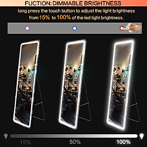 LVZORY 63"x20" Full Length Floor Mirror Dimming Lights Bedroom Tall Full-Size Body Lighted Mirror, Free Standing Wall Mounted Hanging Dressing Touch Control Black(20")