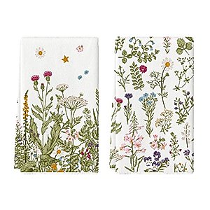 Artoid Mode Wildflower Floral Fall Kitchen Towels Dish Towels, 18x26 Inch Leaves Holiday Decoration Hand Towels Set of 2