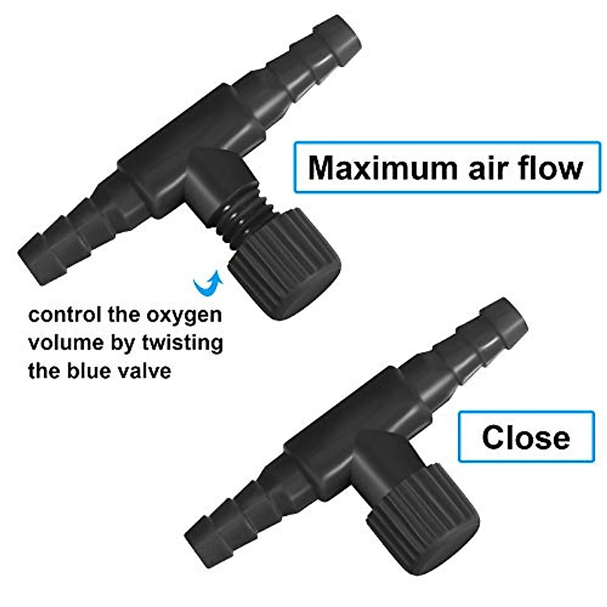 30 Pieces 2 Way Fish Tank Air Pump Aquaculture T Shape Control Valve Plastic Aquarium Hose Connector for 4 mm Air Tube (Black)