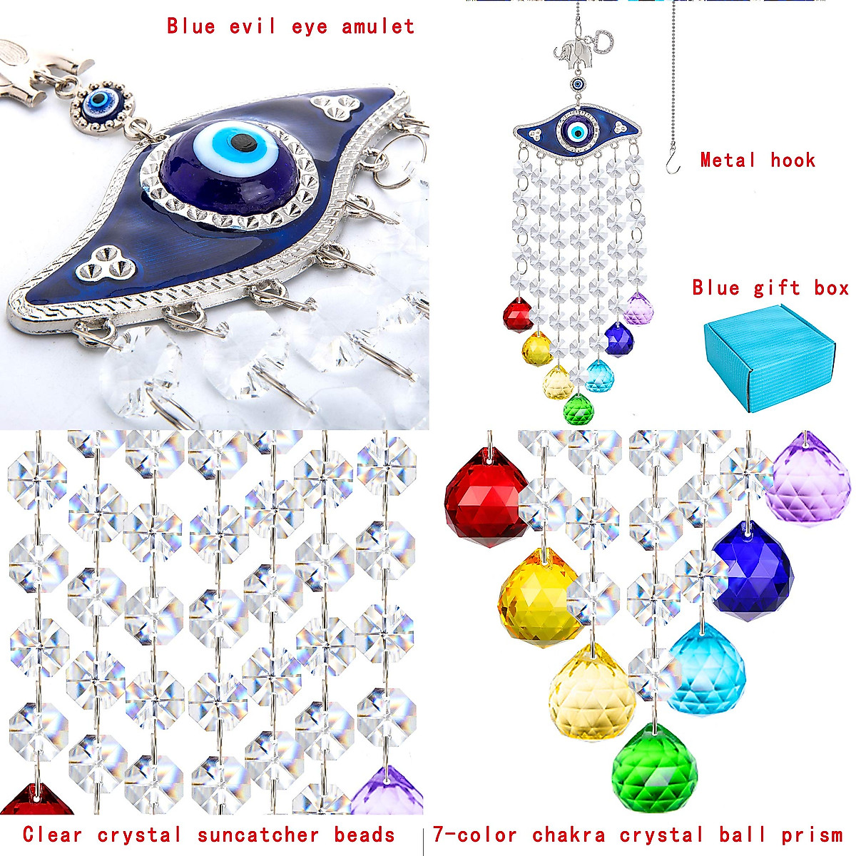 Evil Eye Decor Sun Catchers with Crystals Window Garden Hanging Elephant Suncatcher Prism Rainbow Maker Pendant