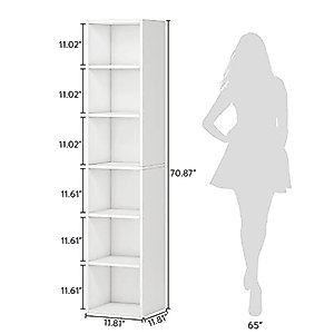 LITTLE TREE 70.9 Inch Tall Narrow Bookcase, Corner Bookshelf 6 Tier Cube Display Shelf Storage Organizer for Small Space
