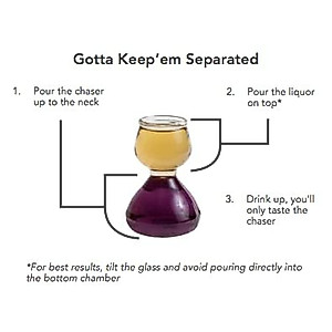 QUAFFER Double Bubble Layered Shot Glass Plus Recipe Card – Chaser Shot Glass Jigger for Smooth Shots – Fun Unique Split Shot Glasses Barware (1.25oz Top & 2.25oz Bottom, Set of 4)