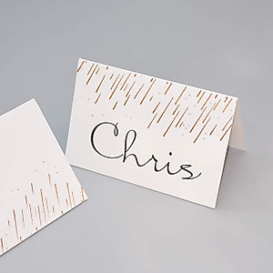 AZAZA 50 Pcs Tent Place Name Cards with Rose Gold - Seating Place Cards for Weddings Banquets Dinner Parties 2.5" x 3.75" (Meteor Shower - Rose Gold)