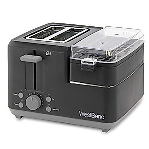 West Bend 78500 2 Slice Breakfast Station Wide Slot Toaster with Removable Crumb Tray includes Meat and Vegetable Warming Tray with Egg Cooker and Poacher, 2-Slice, Black