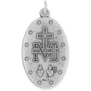 Pack of 3 - Miraculous Medal Pendant Extra Large - 1.75" Silver Oxidized Large Pendant for Necklace, Medals for Jewelry Catholic - Made in Italy
