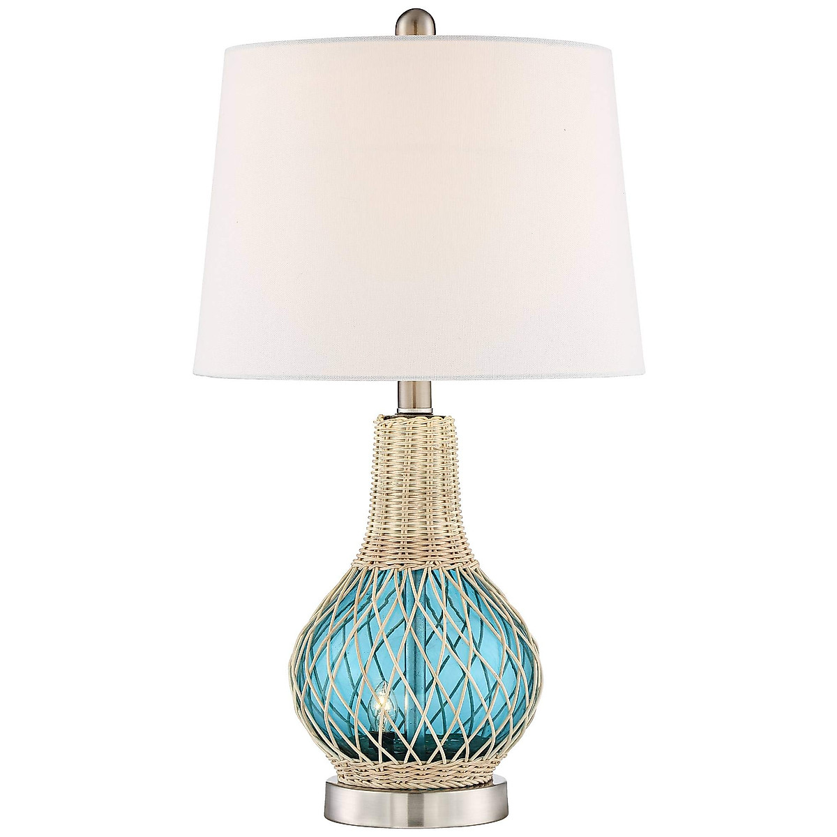 360 Lighting Alana Coastal Accent Table Lamp with Nightlight LED 22.75" High Rope Blue Glass Gourd White Fabric Drum Shade Decor for Living Room Bedroom Beach House Bedside Nightstand Home