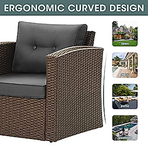 SUNVIVI OUTDOOR Outdoor Patio Armchair Sofa Chair All-Weather Wicker Patio Chairs Furniture, Additional Chair Sectional Sets, Garden, Backyard, Pool