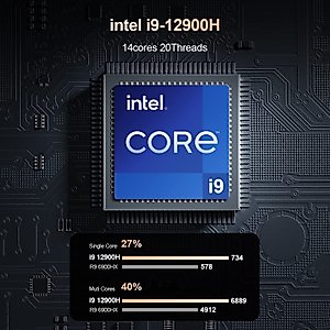Mini Gaming PC Intel 12th i9-12900H,14Cores 20Threads Max to 5.0GHZ, Mini Gaming Desktop Computer, Thunderbolt 4, 2x2.5G Intel Ethernet,4x4K Output, 32G RAM 1TB PCIE 4.0 SSD,WiFi 6 Windows 11Pro