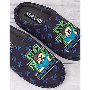 Minecraft Slippers Boys Kids Blue Creeper vs Zombie TNT House Shoes 2.5 US