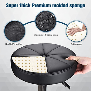 HMTOT Swivel Stool with Wheels Round Rolling Stools PU Leather Height Adjustable Black
