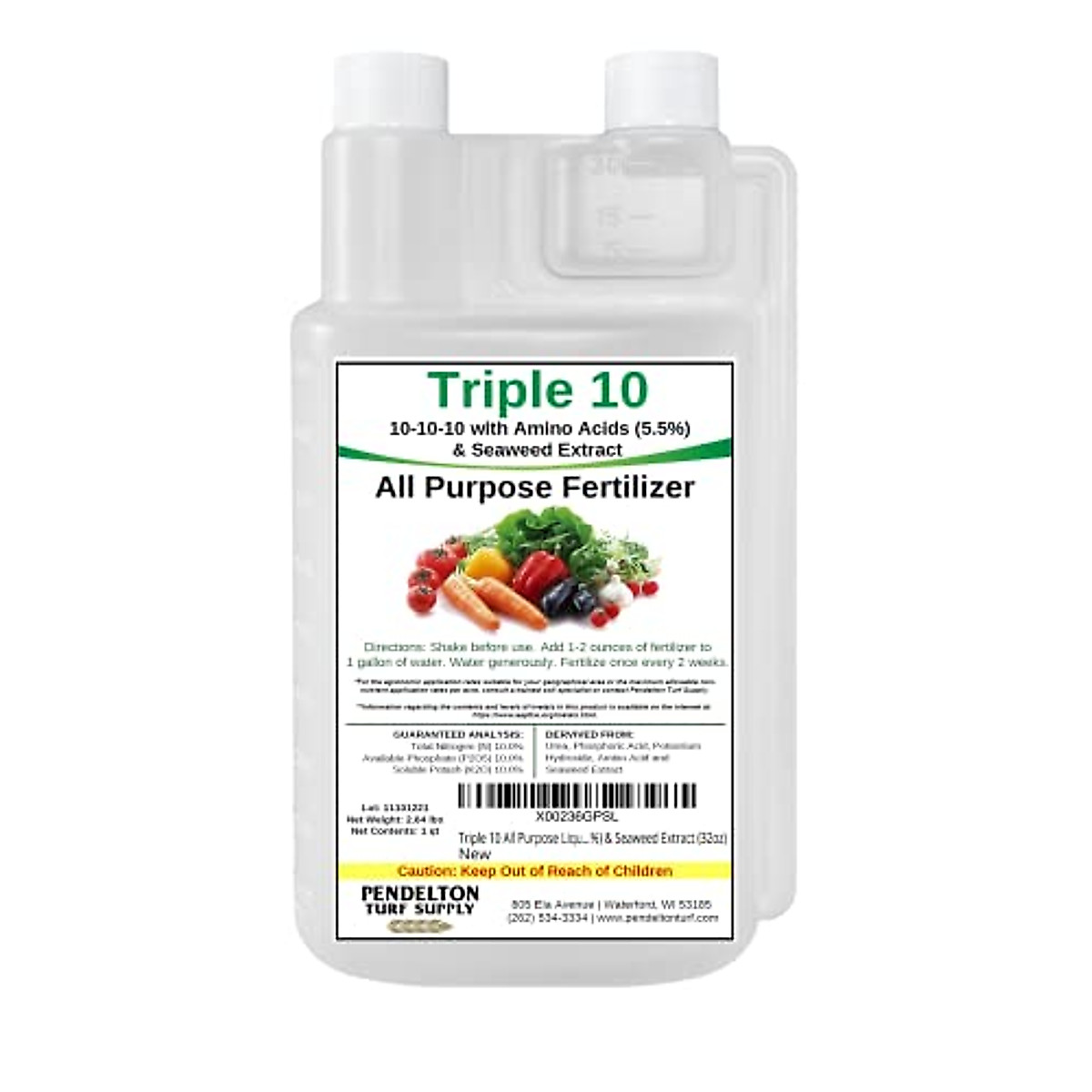 Triple 10 All Purpose Liquid Fertilizer 10-10-10 with Amino Acids (5.5%) & Seaweed Extract (32oz)