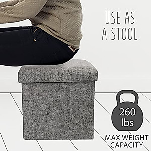 LotFancy Storage Ottoman Cube, Folding Ottoman Seat, Square Ottoman with Lid for Foot Stools and Footrest, Fabric Box Bin for Kids and Adults, 13x12x12'', Grey