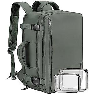 Beraliy Travel Backpack for Men Women, Airline Approved Personal Bag,17 Inch Laptop Backpack, Carry On Backpack for Hiking Overnight with USB Charging Hole, Olive-green