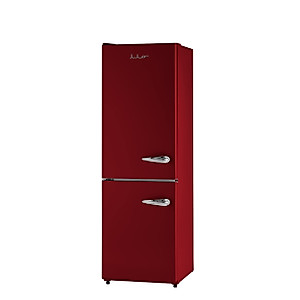 iio 24" 11 Cu Ft Bottom Freezer Retro Refrigerator, Fridge for Bedroom, Multiflow 360°, Small Mini Ice Cube Tray, 1 Fruit container, LED, Dorm Office Beverage Quiet Compressor, Wine Red (Left Hinge)