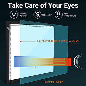RTjoy A4 LED Light Pad, USB Powered Drawing Board, Adjustable Brightness Tracing Box Ideal for Diamond Art, Weeding Vinyl, Viewing Slides, Stenciling, Embossing, Quilting Stencils (Black)