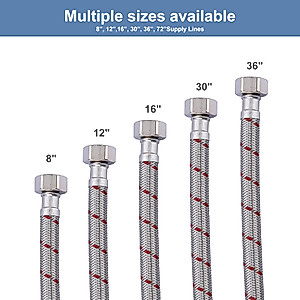 ARCORA 16-Inch Length Faucet Hose Connector Braided Stainless Steel cUPC Supply Lines 1/2-Inch FIP x 1/2-Inch FIP Faucet Hose Replacement 1 Pair