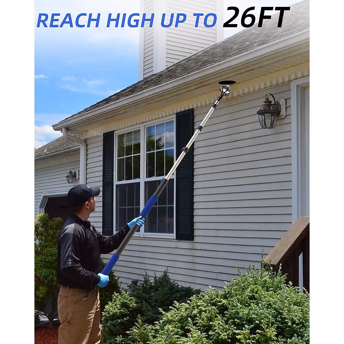 SKGPOLE 26FT Reach Light Bulb Changer for High Ceilings with Telescopic Extension Pole, 5-19 Foot Light Bulb Extension Pole Changer with Baskets and Suction Cup for High Ceilings and Recessed Lights