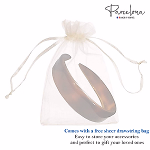 Parcelona French Extra Wide Tortoise Shell Brown Celluloid Inner Nibs Flexible Hair Headband Fashion Headband for Women Strong Hold Grip No Slip Durable Styling Girls Hair Accessories, Made in France