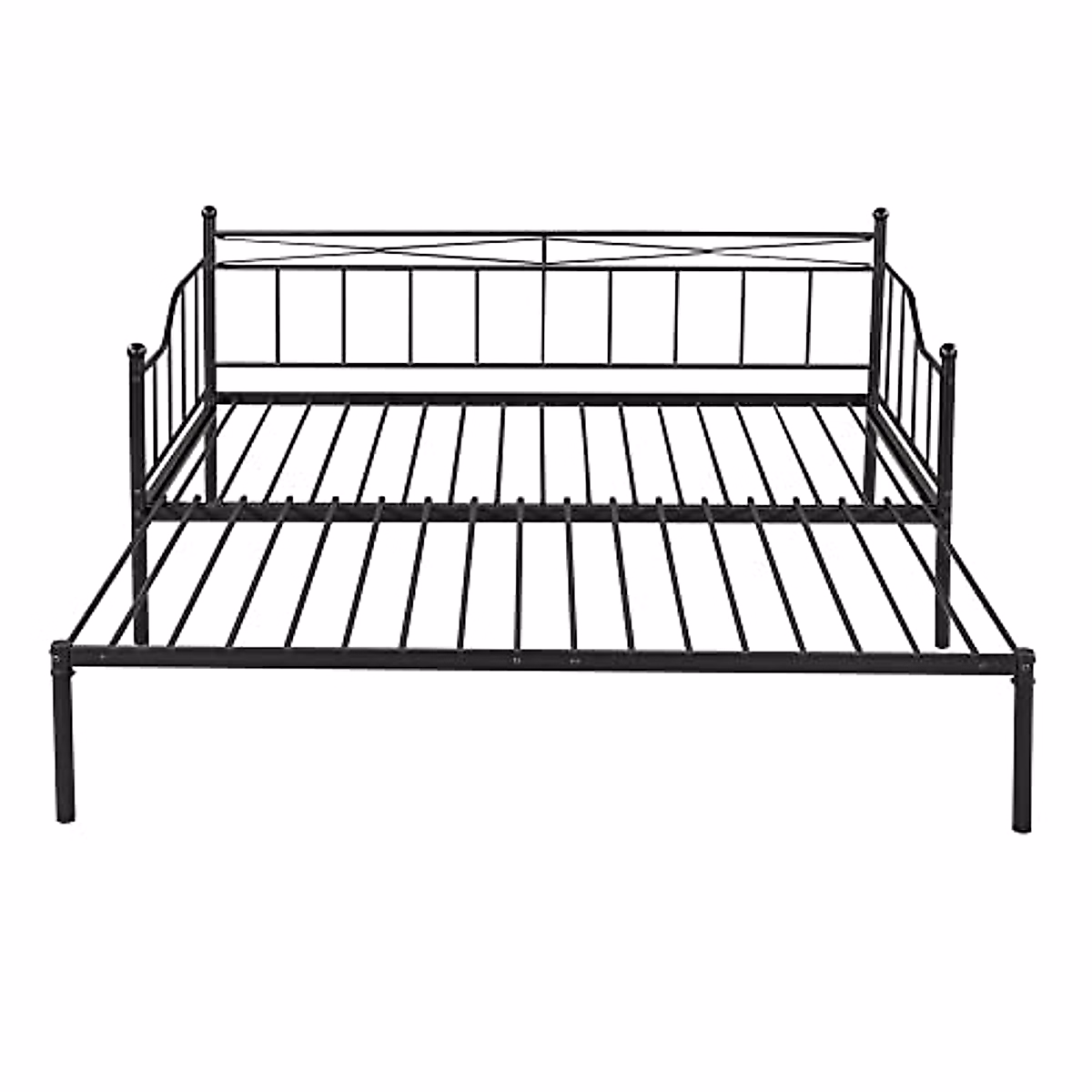 LostCat Twin Size Daybed Bed with Pop Up Trundle,Metal Bedframe with Safety Guardrails & Heavy Duty Steel Slat Support,for Kids Teens Adults.No Box Spring Needed,Black