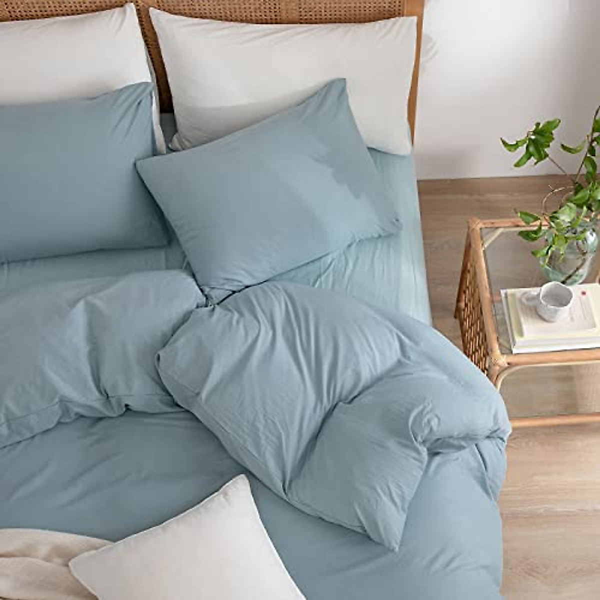 Blue King Duvet Cover King Size Duvet Cover Set for All Seasons, 100% Washed Microfiber 3 Pcs Home Duvet Covers King Size with Zipper Closure & Corner Ties, 1 Duvet Cover & 2 Pillowcases (Blue, King)