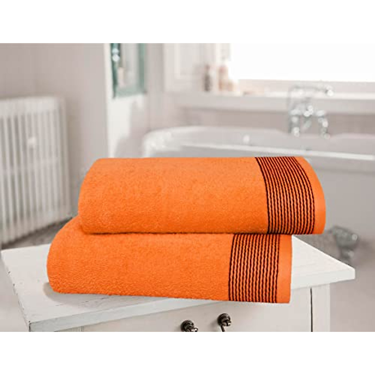 BELIZZI HOME Ultra Soft 2 Pack Oversized Bath Towel Set 28x55 inches, 100% Cotton Large Bath Towels, Ultra Absorbant Compact Quickdry & Lightweight Towel, Ideal for Gym Travel Camp Pool - Orange