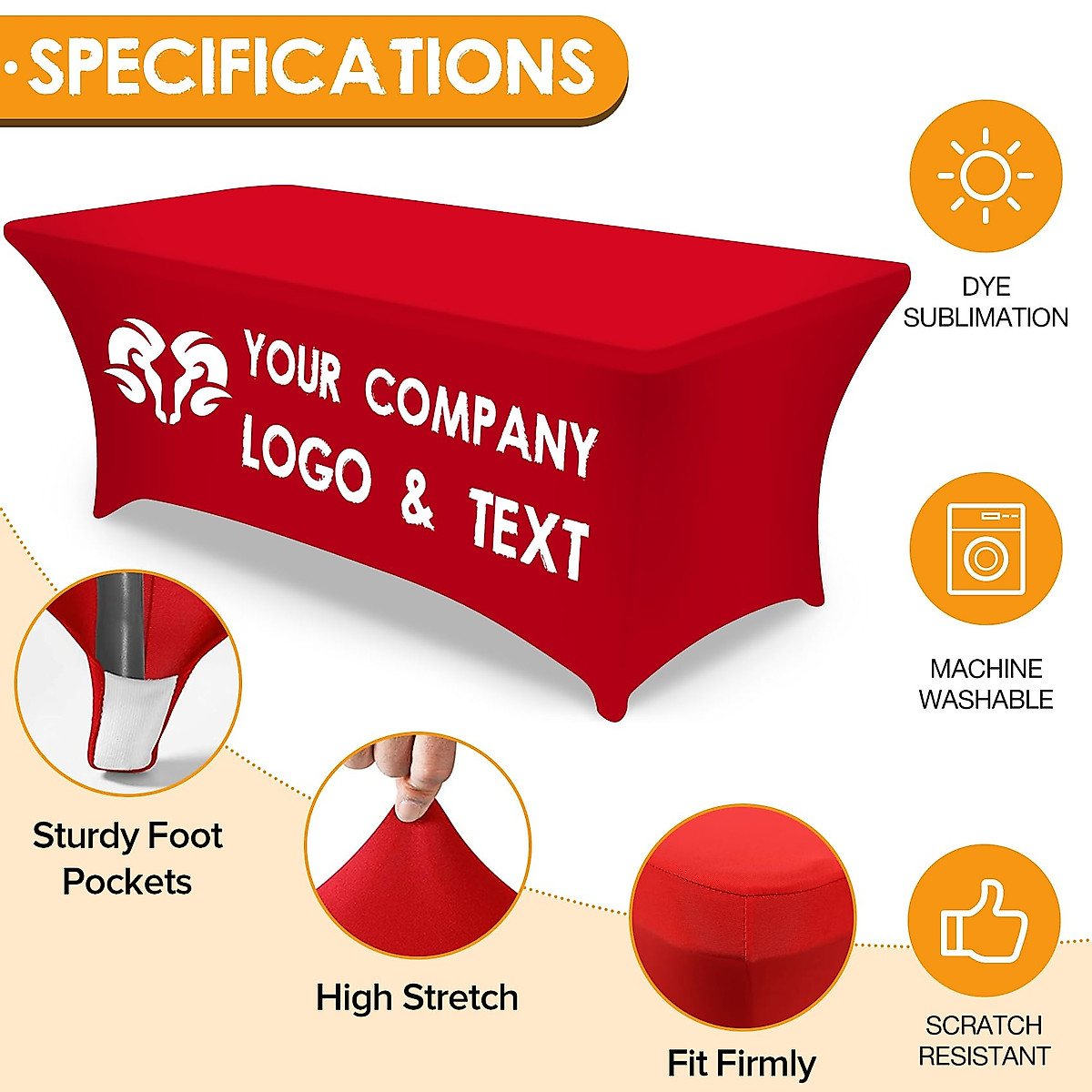 Custom Table Cloth with Business Logo Custom Tablecloth Custom Table Runner with Business Logo Promotional Items Your Logo Table Banner Sign Personalized Table Cloth (Rectangular Spandex 6 FT)