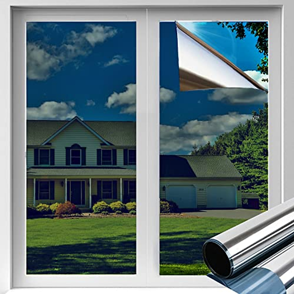 Crafts Graphy Window Film One Way Daytime Privacy Mirror Film, Non-Adhesive Static Cling, Heat Control Sun Blocking Anti UV Reflective Window Tint for Home and Office, Silver, 23.6 Inch x 6.5 Feet