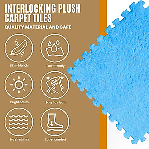 BANANA NATION Plush Puzzle Foam Floor Mat - Interlocking Carpet Tiles - 11.8 x 11.8 x 0.6 Carpet Foam Tiles - Carpet Puzzle Mats for Floor - Plush Foam Floor Tiles (12pcs -SkyBlue)