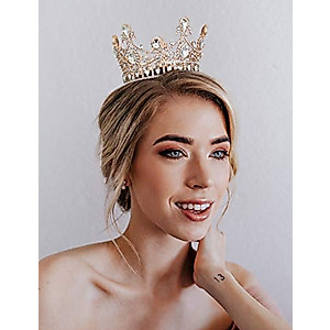 SWEETV Rose Gold Queen Crown for Women, Baroque Crown for Cake Topper, Costume Accessories for Wedding Brithday Party Babyshower Pageant