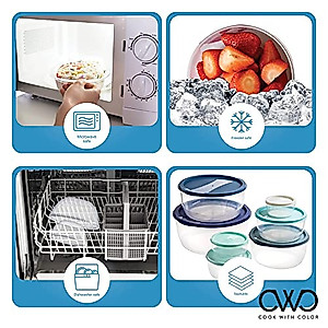 COOK WITH COLOR Round Food Storage Containers with Lids, Easy-Find Nesting Plastic Containers, 14 Piece Set (Blue Ombre)