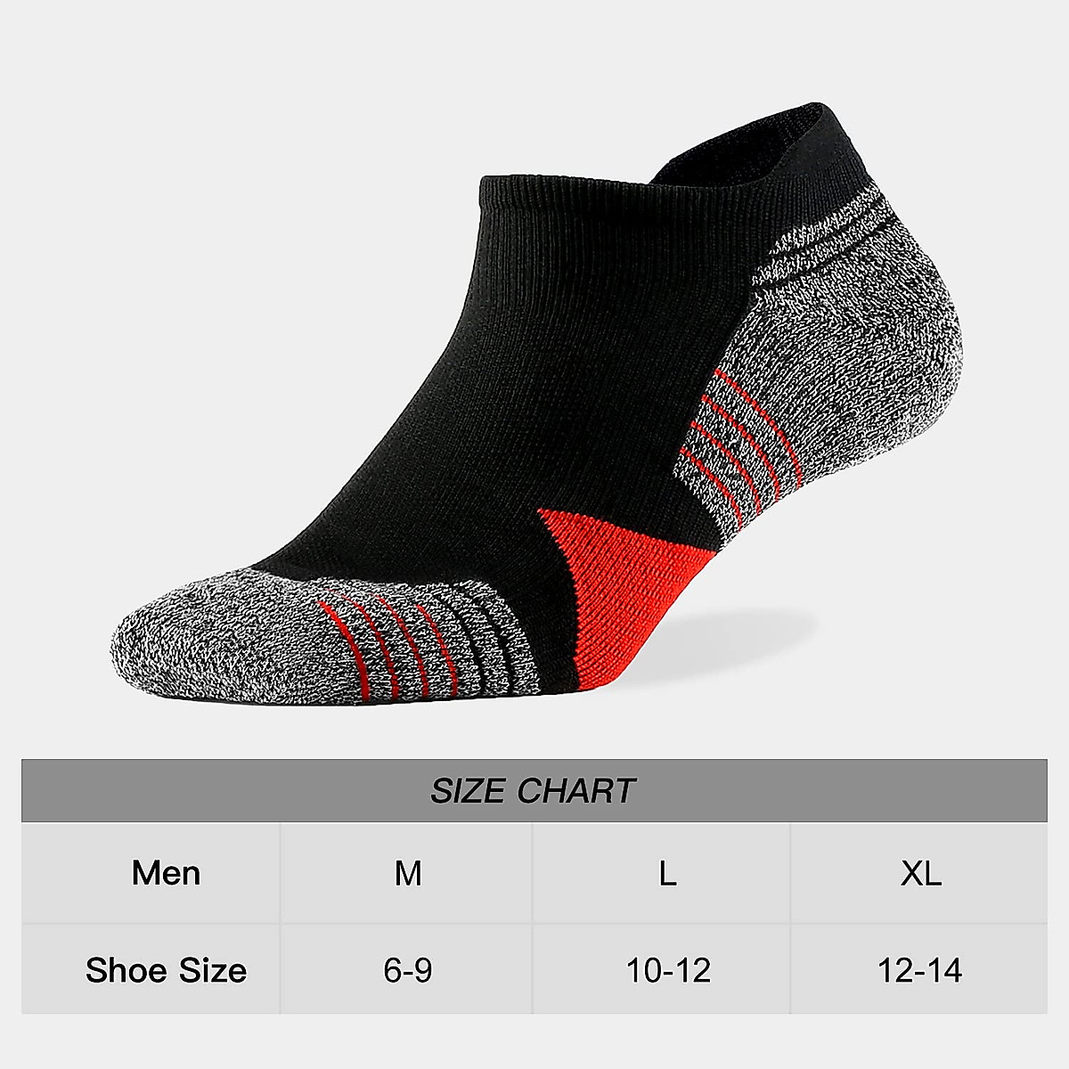 WANDER Men's Athletic Running Socks 7 Pairs Thick Cushion Ankle Socks for Men Sport Low Cut Socks 6-9/10-12 (7 Pairs Black Red, Shoe Size: 12-14)