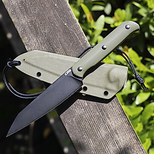 CJRB CUTLERY EDC Fixed Blade Knives Silax (J1921B) AR-RPM9 Steel Black PVD Blade and OD Green G10 Handle Pocket Knife with Kydex Sheath and Lanyard for Camping Fishing Outdoor