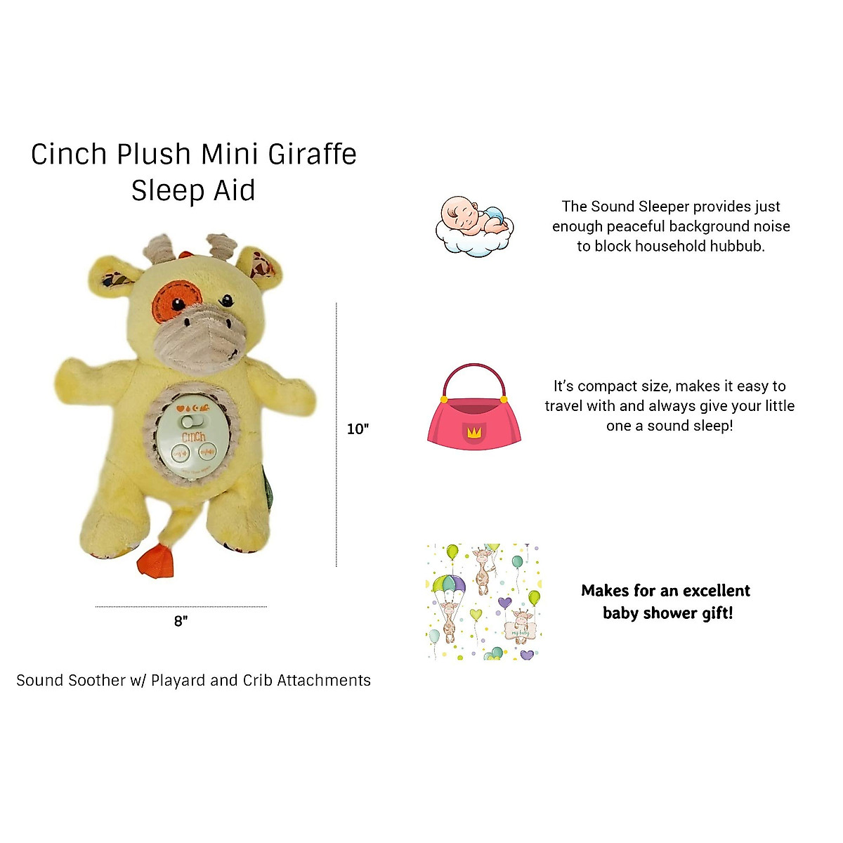 Cinch by dexbaby Plush Mini Giraffe - Sleep Aid Womb Sound Soother w/Playard and Crib Attachment