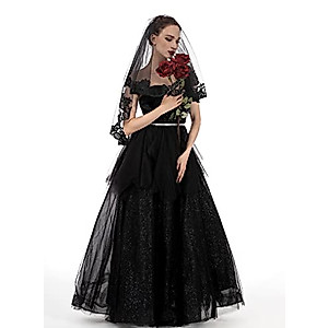 PAMOR Black Lace Veil Creative Mantilla Cathedral Tulle Sheer Wedding Halloween Veil for Bride With Comb